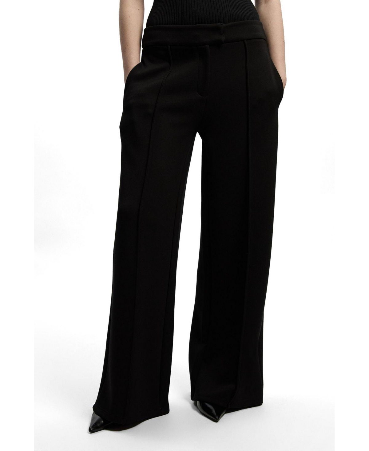 Click here for Karen Millen Womens Ponte Wide Leg Trouser - Black prices