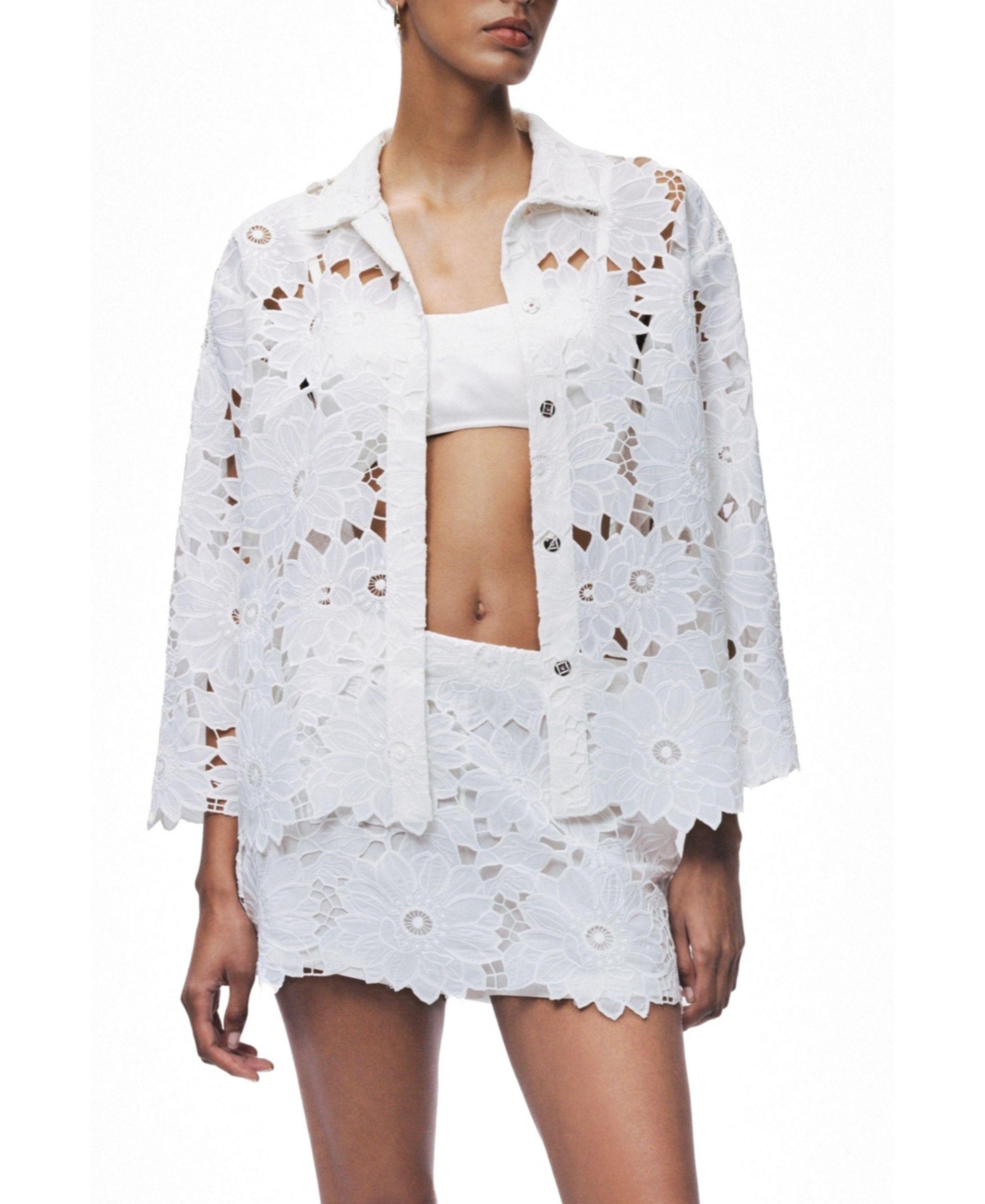 Click here for Nocturne Womens Floral Broderie Jacket - Open whit... prices