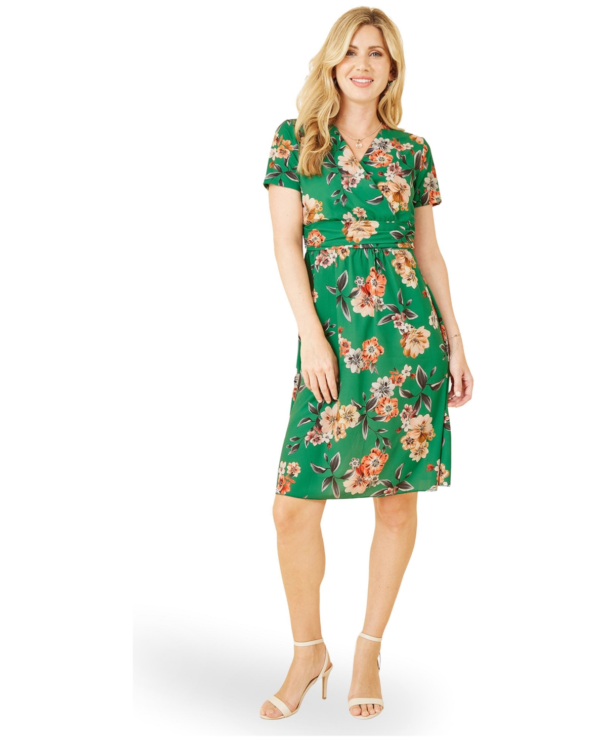 Click here for Yumi Womens Floral V-Neck Ruched Wrap Dress - Gree... prices