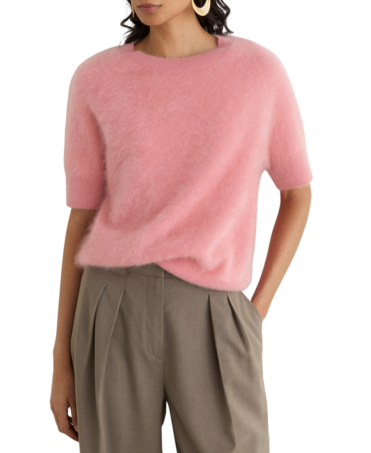 Click here for Reiss Womens Julia Short-Sleeve Sweater - Pink prices