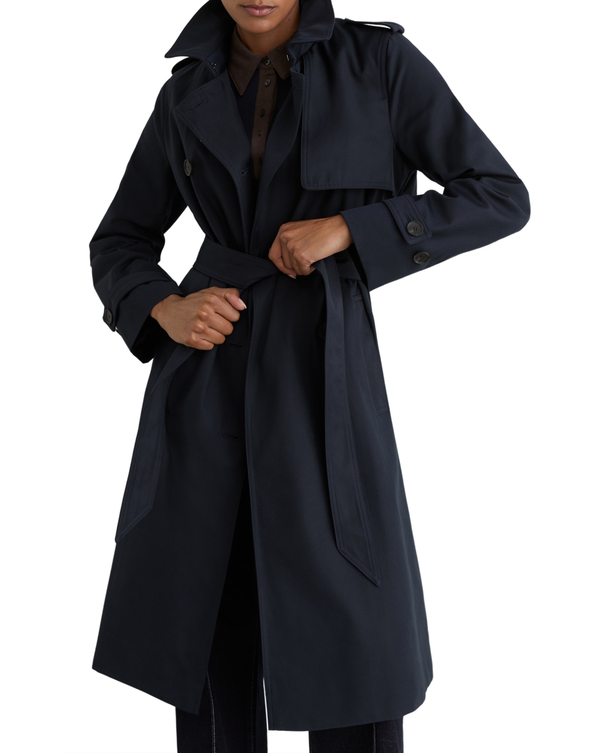 Click here for Reiss Womens Azura Hooded Insert Trench Coat - Nav... prices