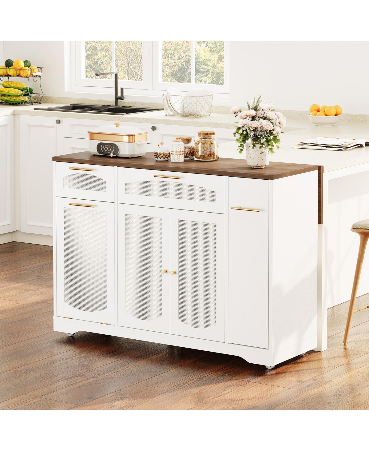 Click here for homfan 53 White Rattan Rolling Kitchen Island with... prices