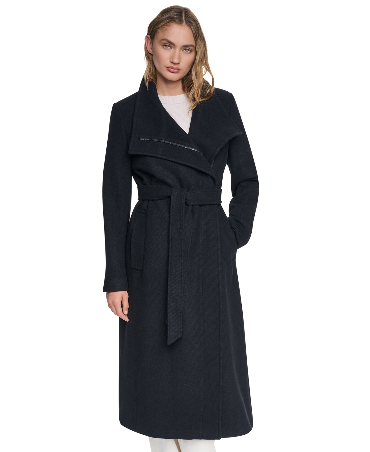 Click here for Dkny Womens Stand-Collar Belted Maxi Wrap Coat - B... prices