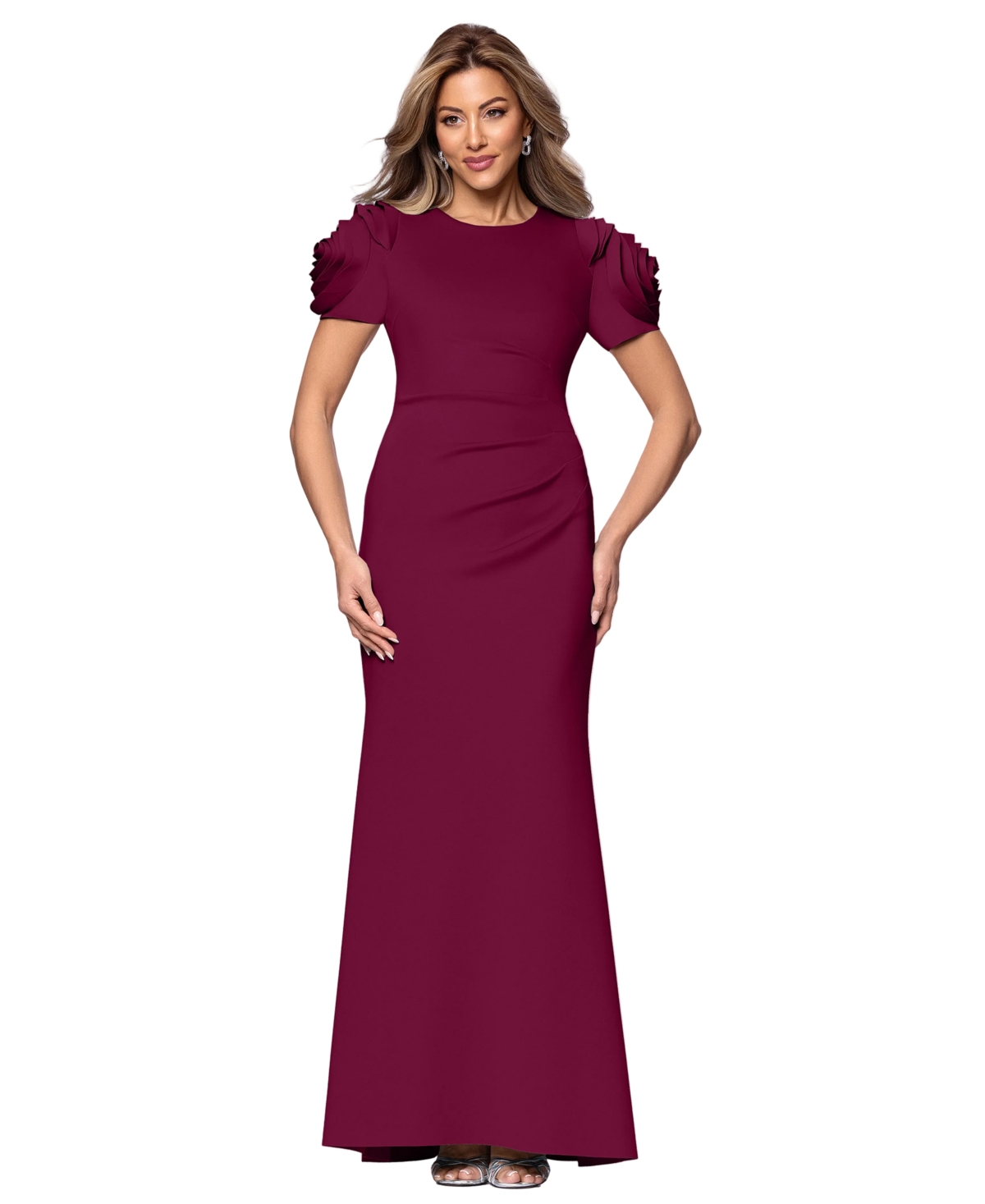 Click here for Xscape Ruched Fit & Flare Gown - Wine prices