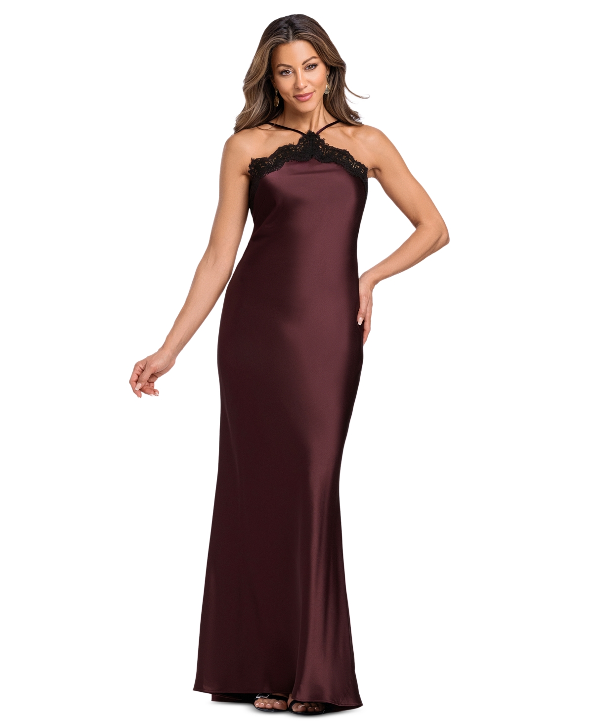 Click here for Xscape Womens Satin Lace Combination Halter Gown -... prices