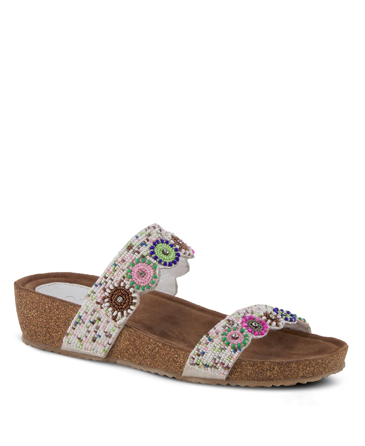 Azura Womens Slide Wedge with Natural Cork Sole - White multi