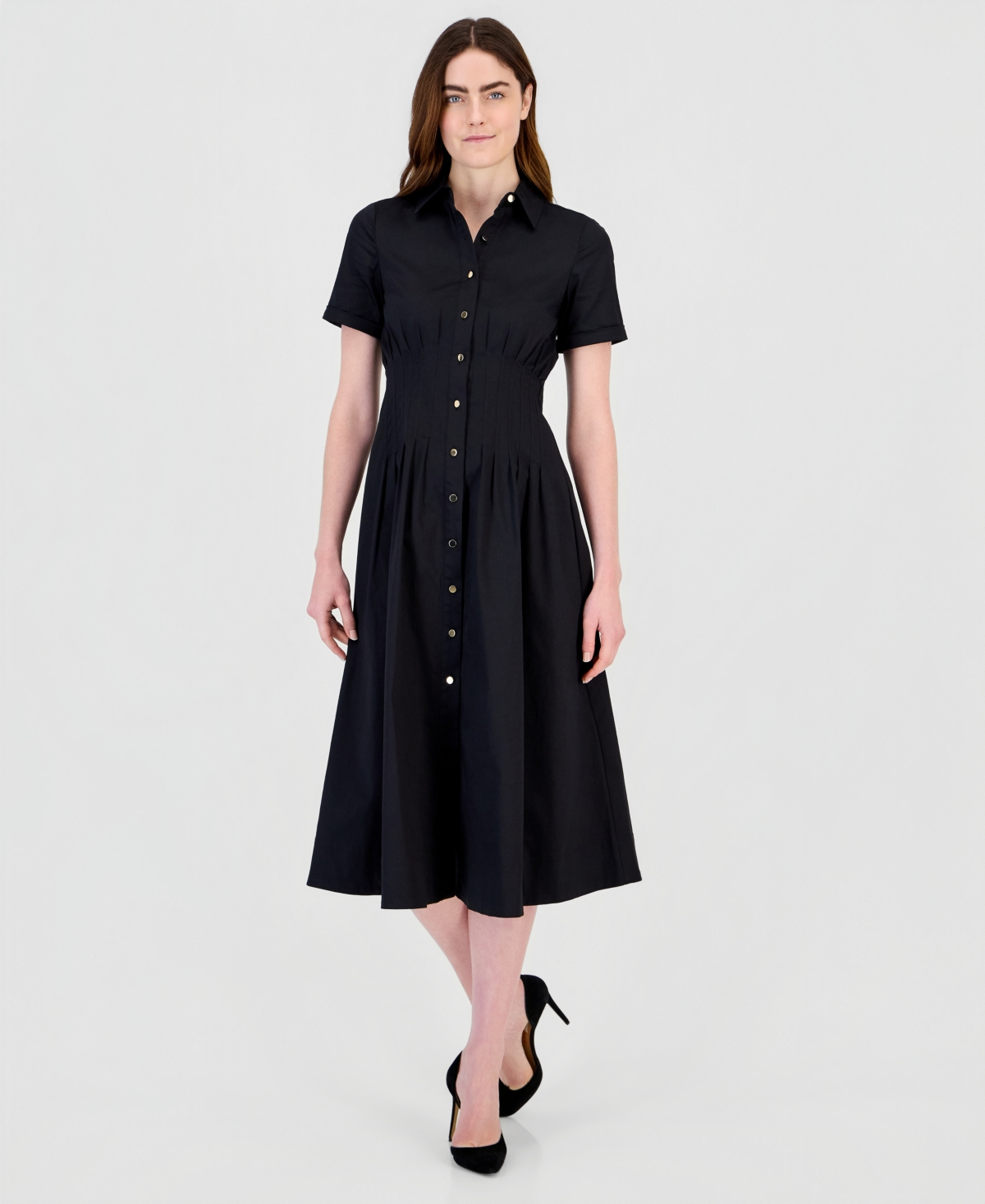 Click here for Anne Klein Womens Pleated-Waist Midi Shirt Dress -... prices