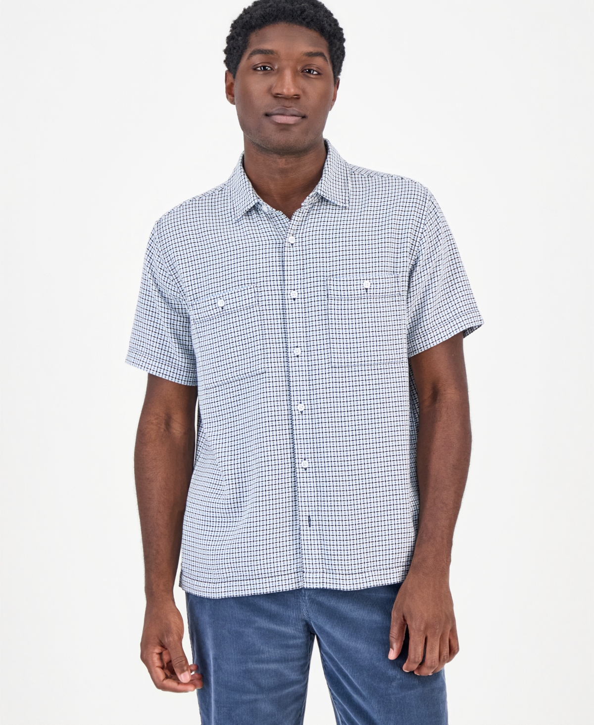 Click here for Sun + Stone Mens Lawrence Short-Sleeve Dobby Plaid... prices