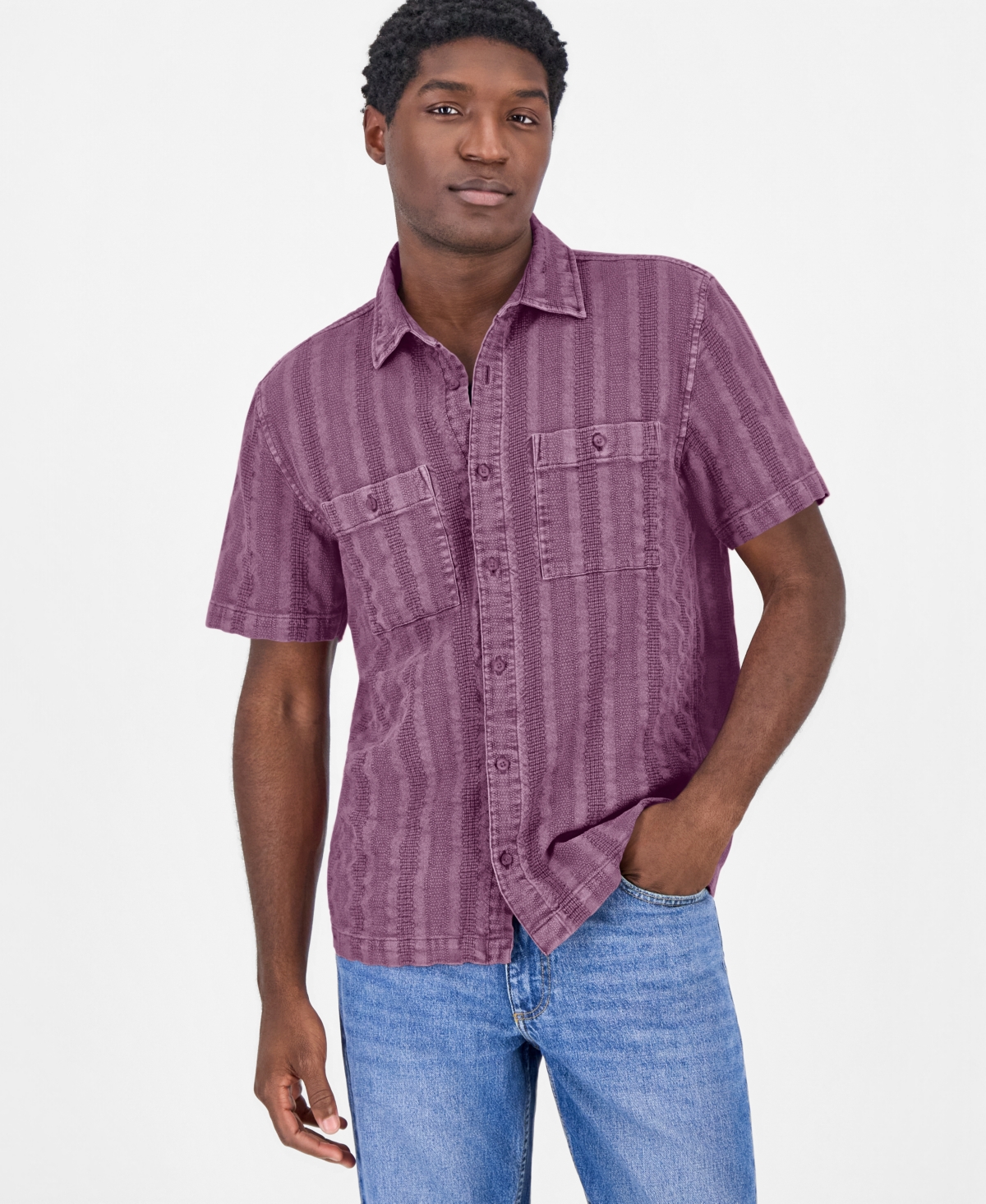 Click here for Sun + Stone Mens Addams Short-Sleeve Textured Shir... prices