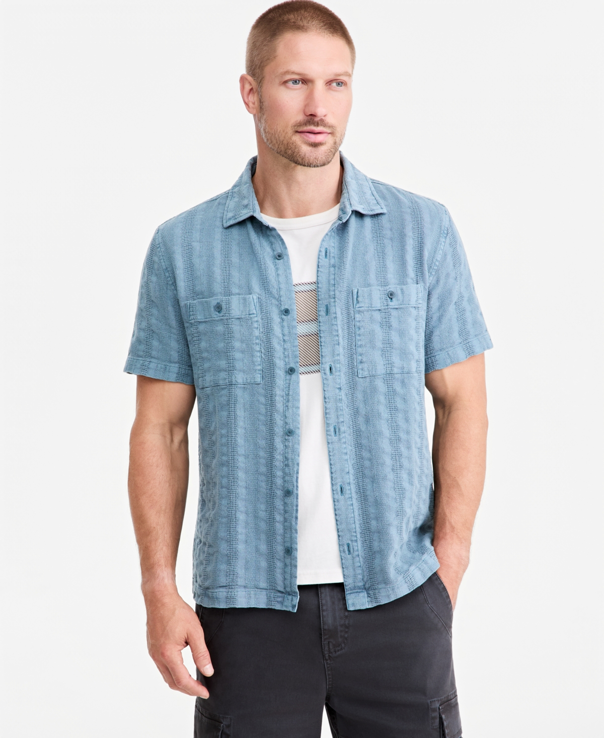 Click here for Sun + Stone Mens Addams Short-Sleeve Textured Shir... prices