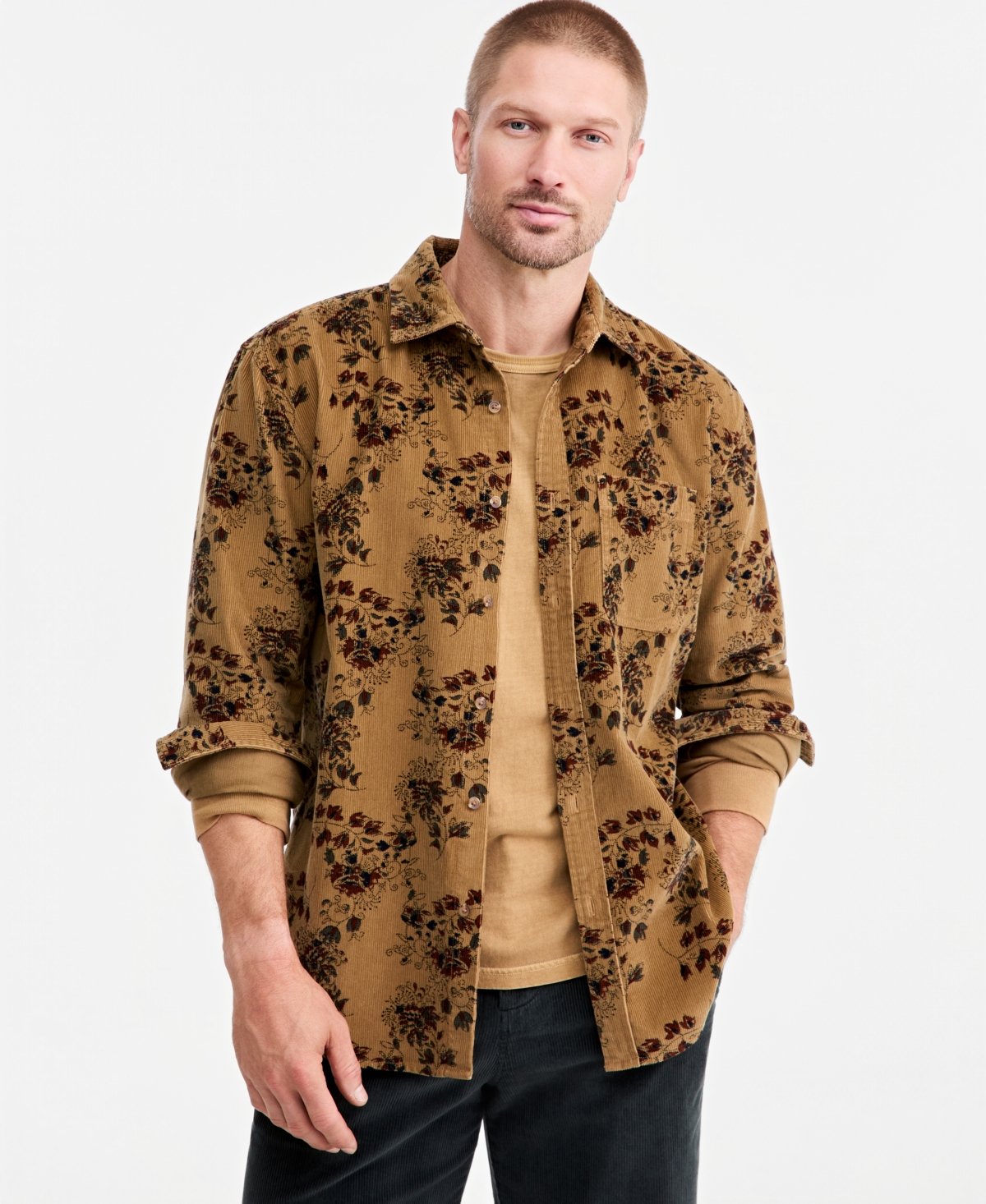 Click here for Sun + Stone Mens Corduroy Paisley Floral Shirt  Ma... prices