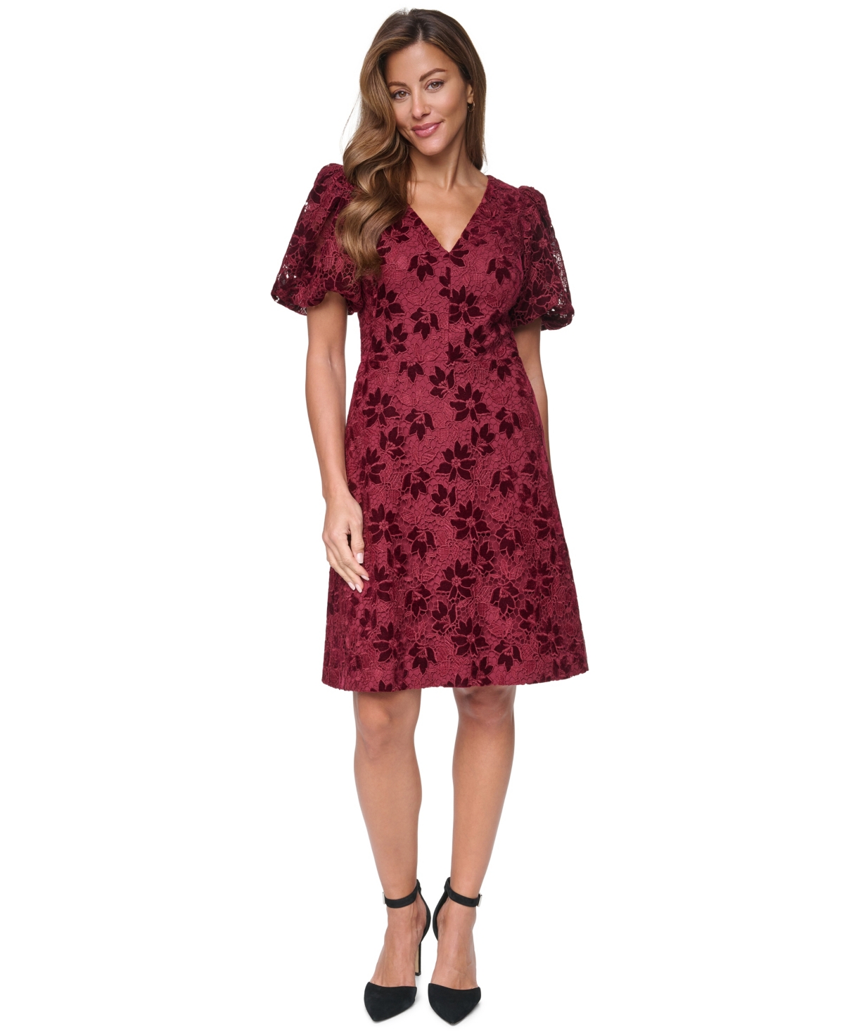 Click here for Eliza J Womens V-Neck Puff Sleeve A-Line Dress - W... prices