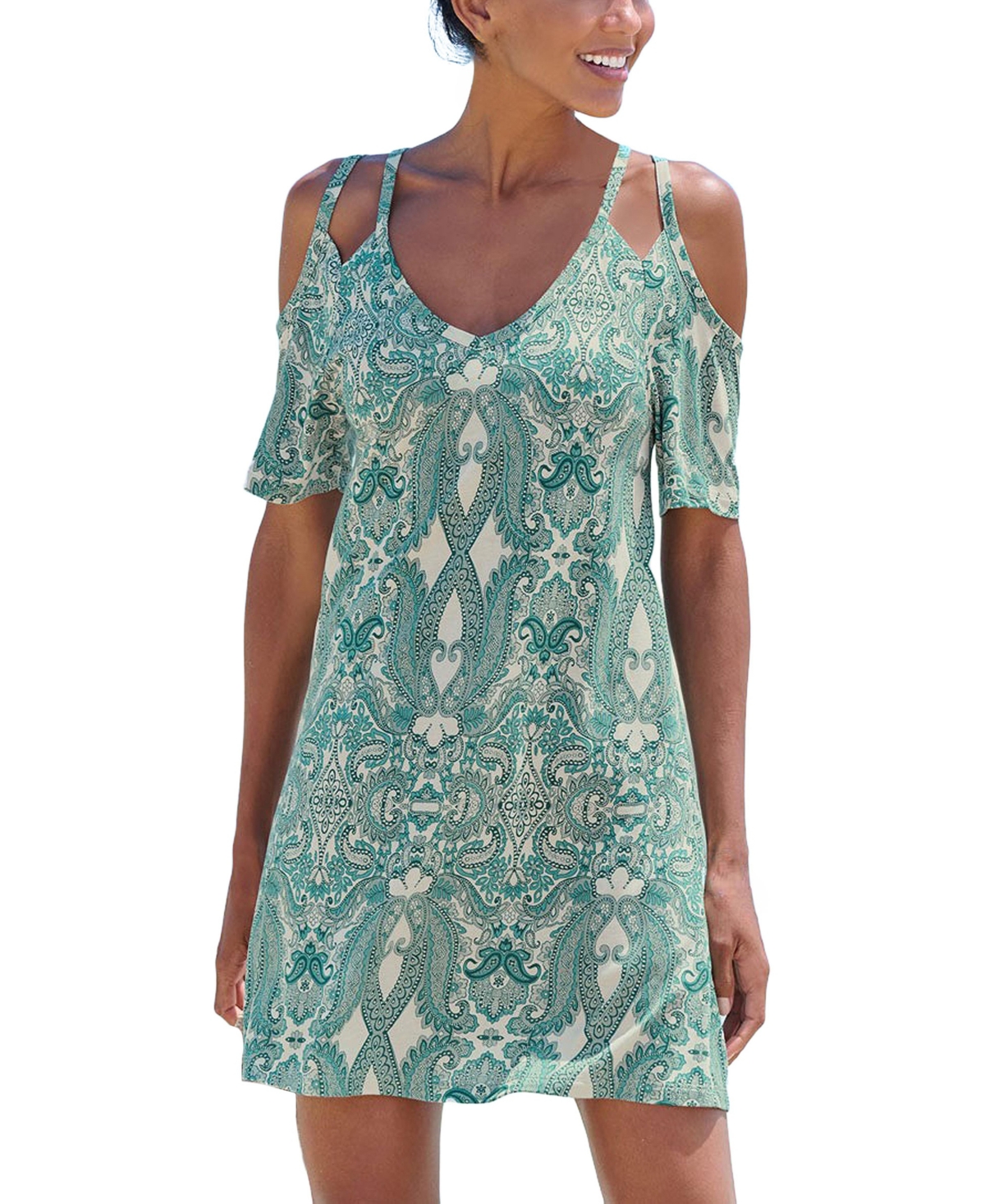 Click here for Lascana Womens Cold Shoulder Dress - Green pattern... prices