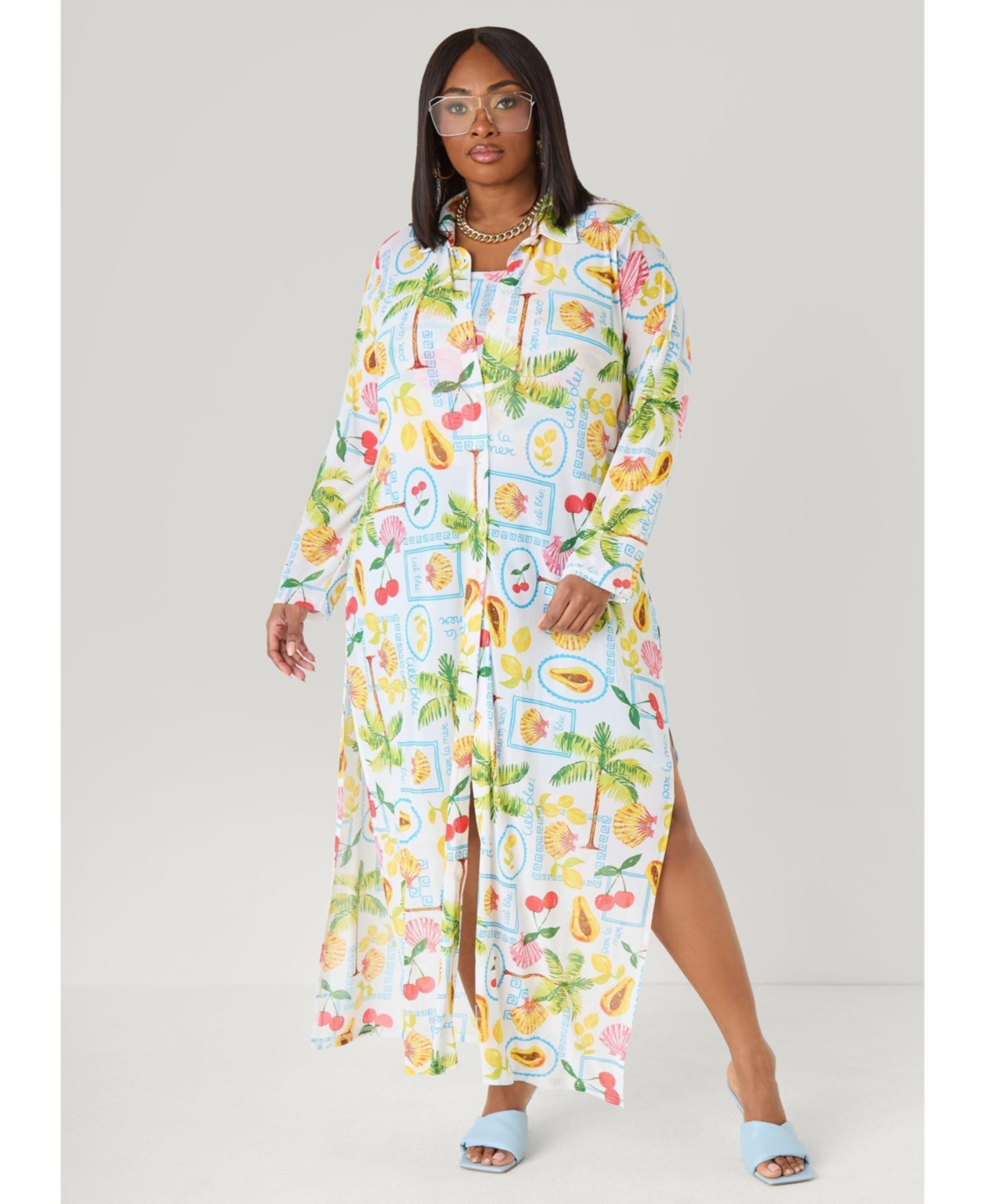 Click here for Ashley Stewart Womens Summer Print Mesh Duster prices