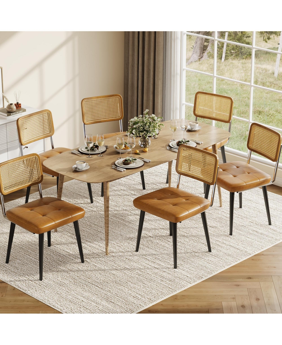 Click here for homfan Set of 6 Rattan Accent Side Dining Chairs... prices