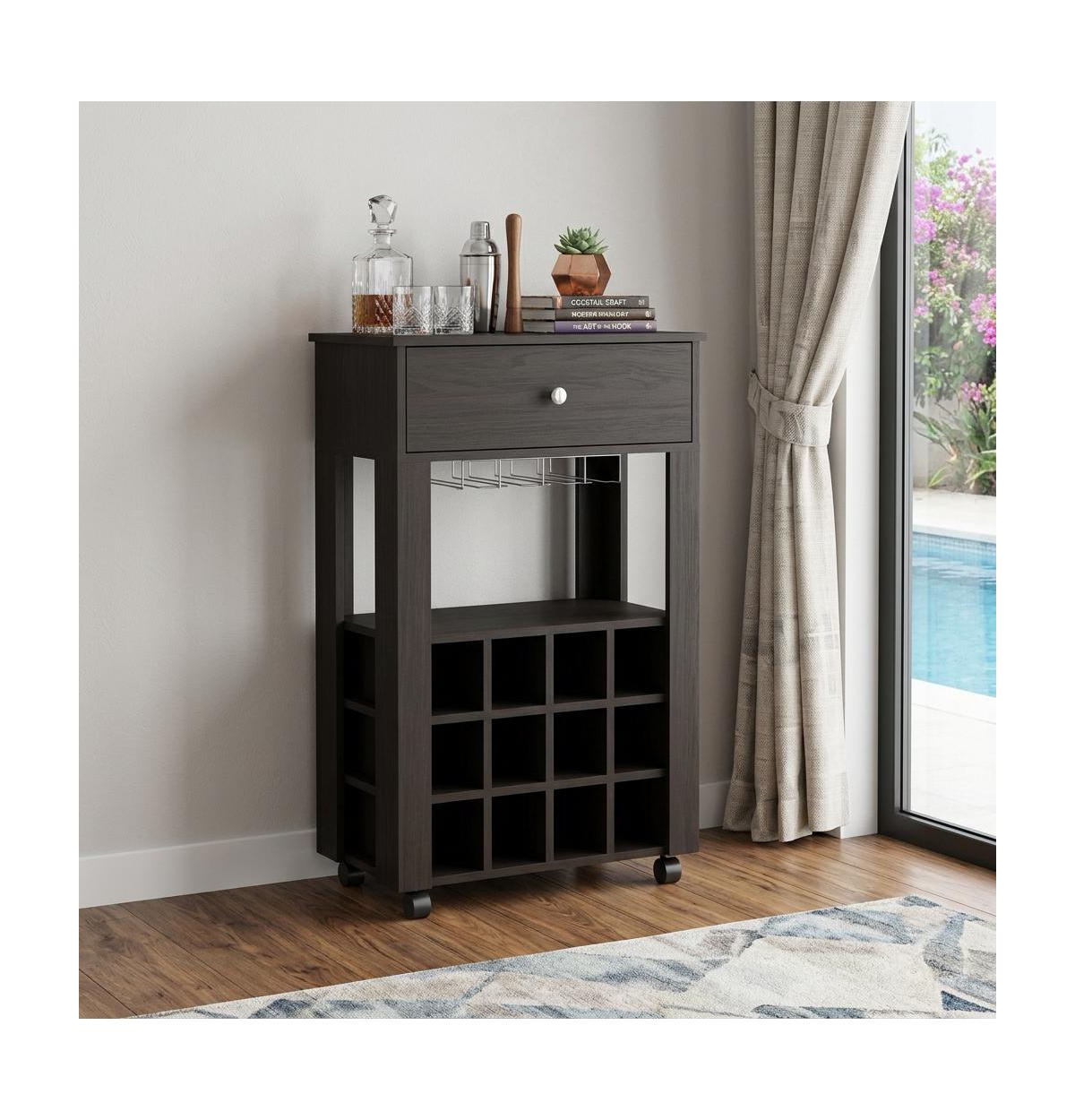 Click here for HomeRoots Rolling Bar Cart with Wine Storage - Bla... prices