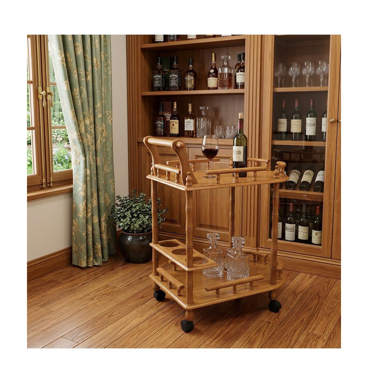 Click here for HomeRoots 24 Wood Rolling Bar Cart with Wine Stora... prices