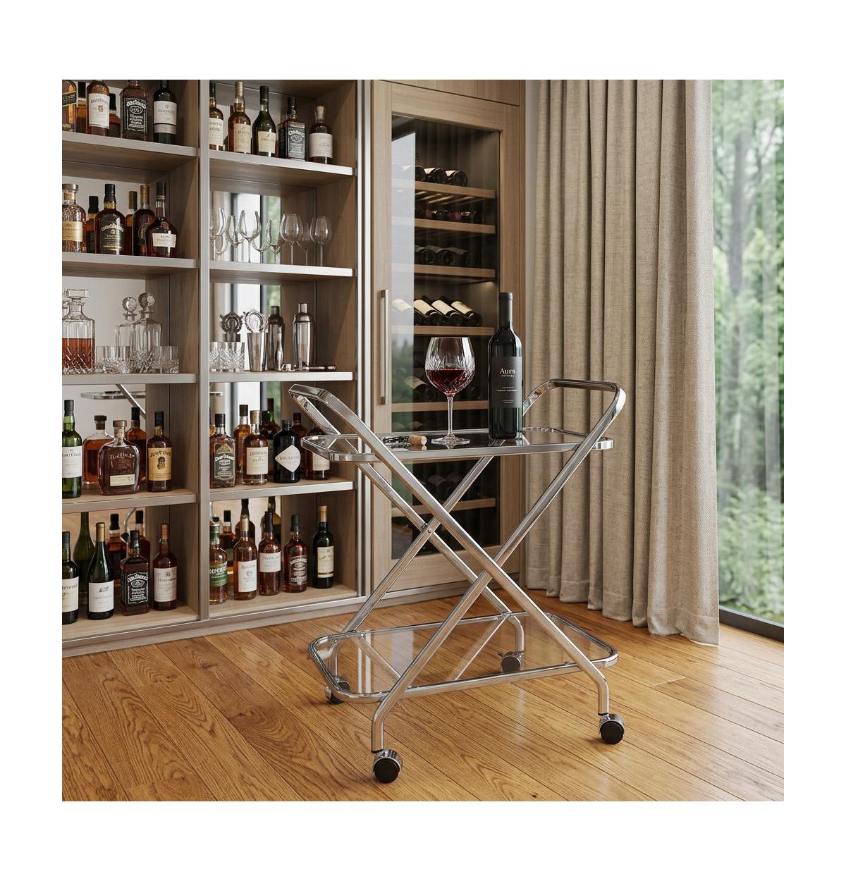 Click here for HomeRoots 26 Metal and Glass Rolling Bar Cart - Si... prices