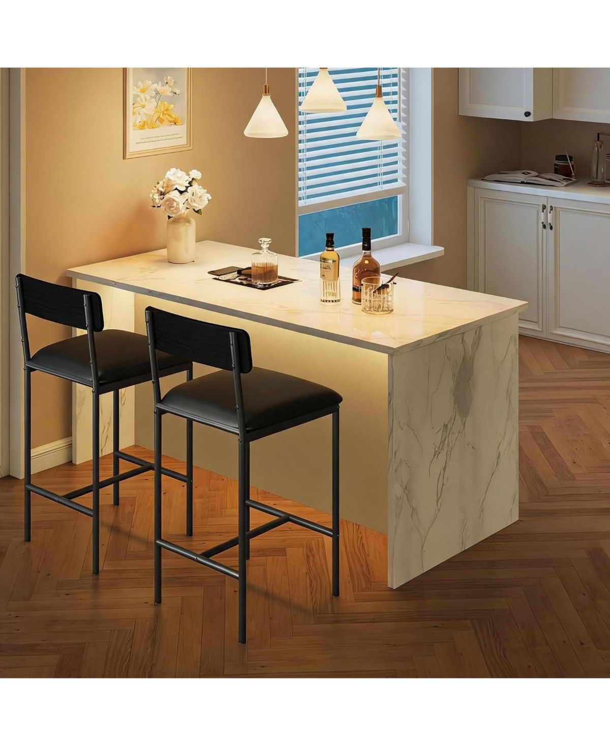 Click here for homfan Set of 2 Upholstered Bar Stools with Backre... prices