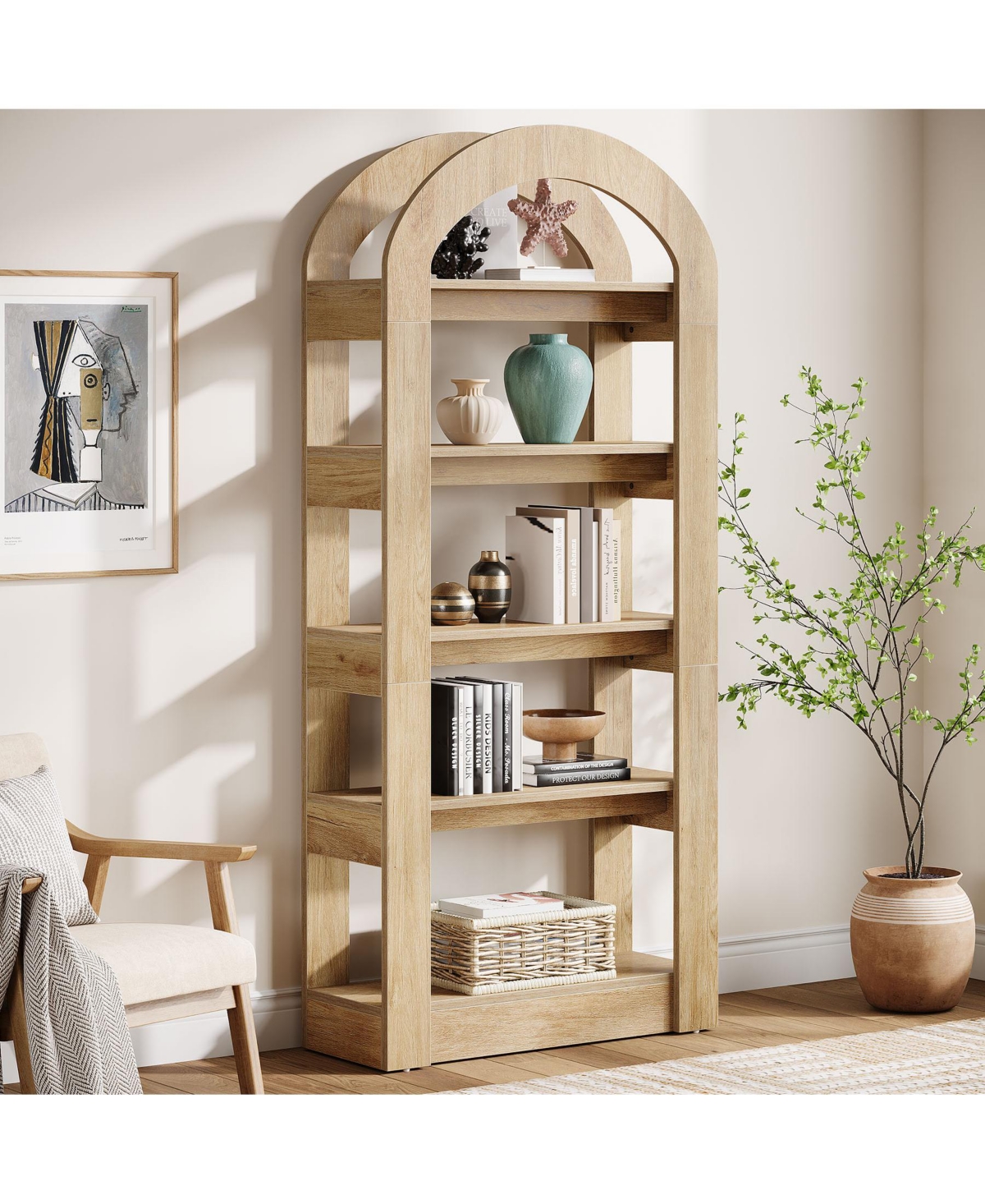 Click here for Tribesigns 70.87 Tall Arched Bookshelf  Rustic Oak... prices