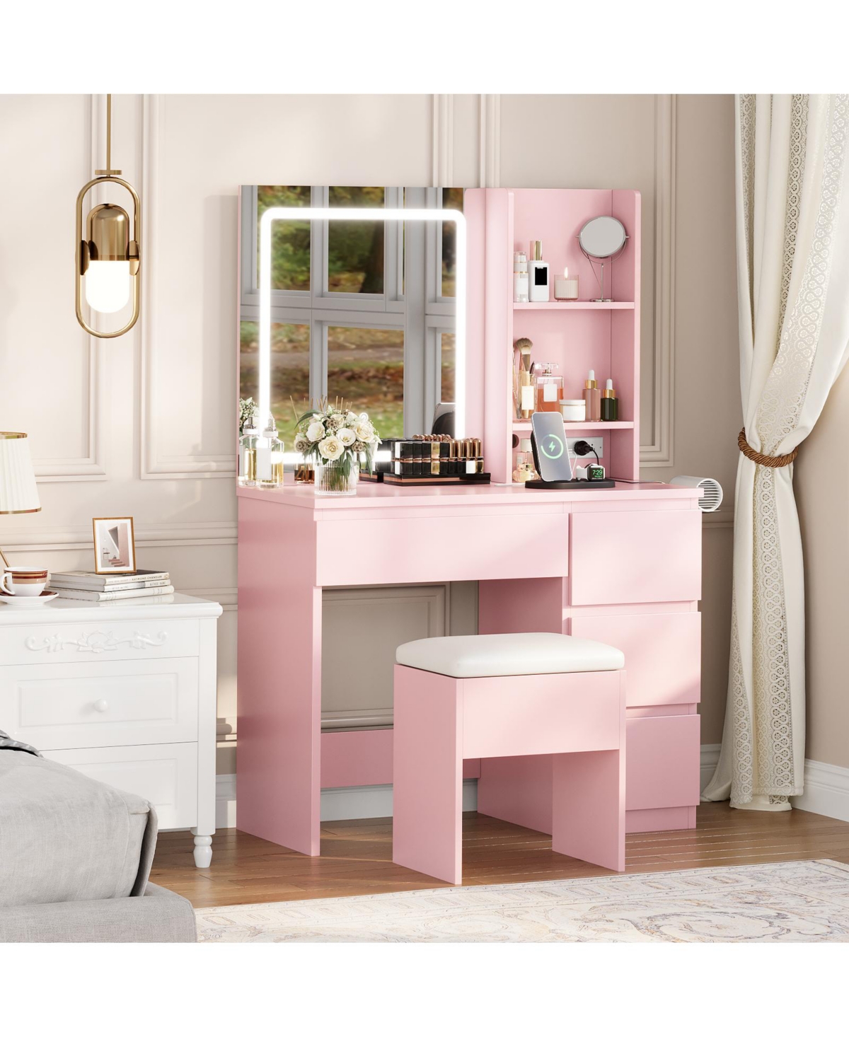 Click here for homfan Vanity Desk with Led Mirror  4 Drawers  Pow... prices