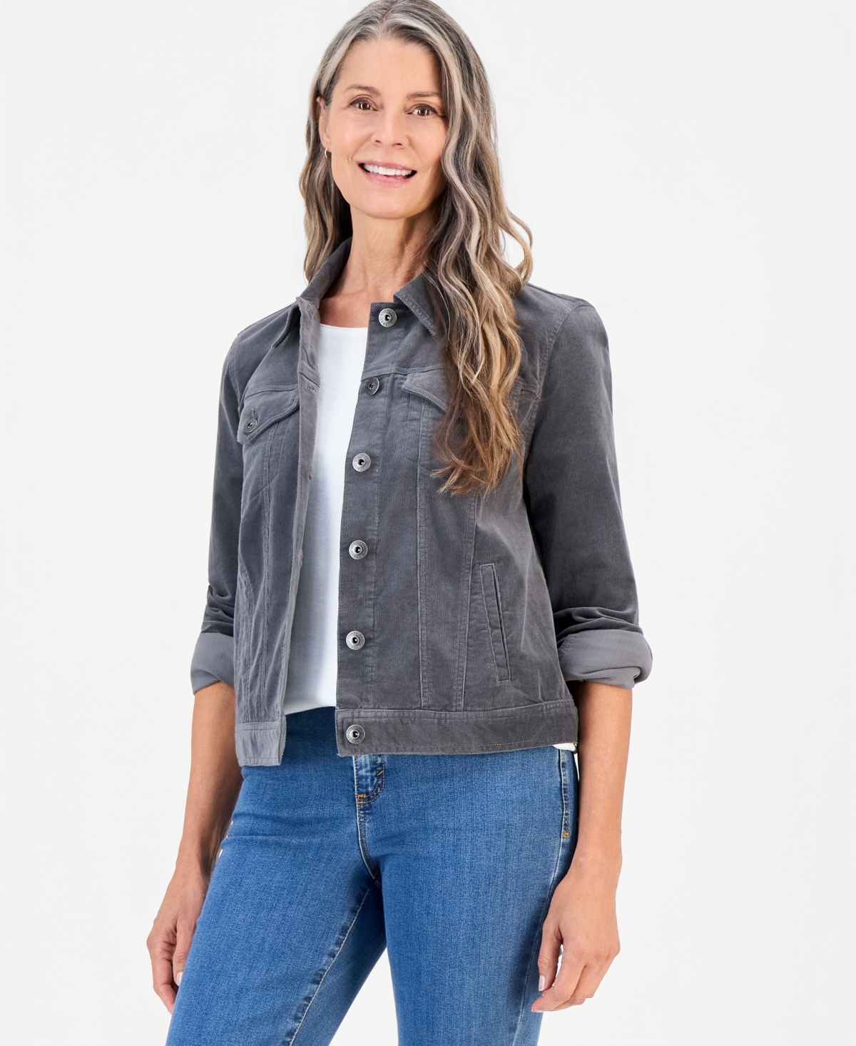 Click here for Style & Co Womens Corduroy Relaxed-Fit Trucker Jac... prices