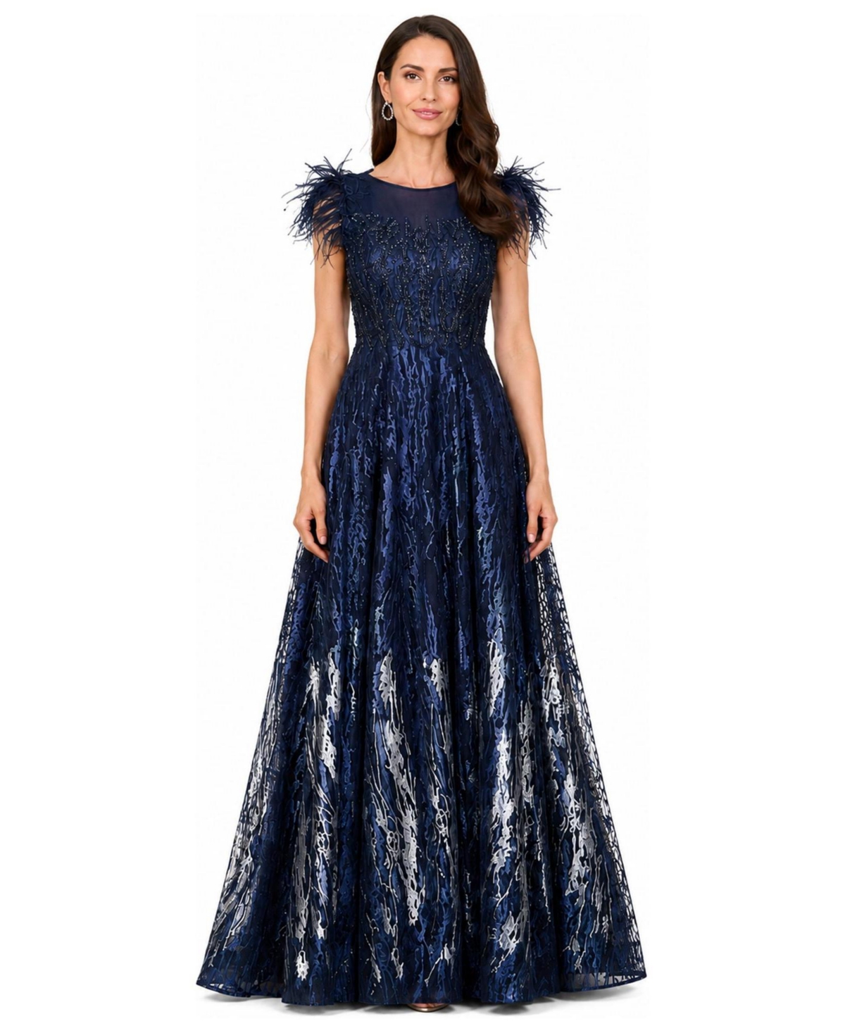 Click here for Lara Womens Lace ballgown with Feather Cap Sleeves... prices