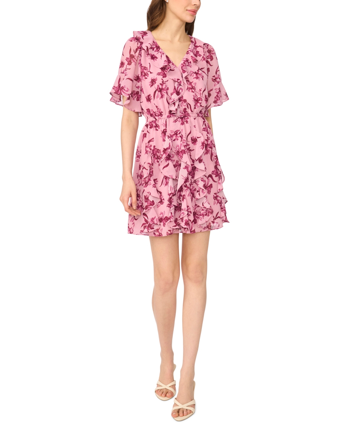 Click here for CeCe Womens Waterfall Ruffle Short-Sleeve Mini Flo... prices