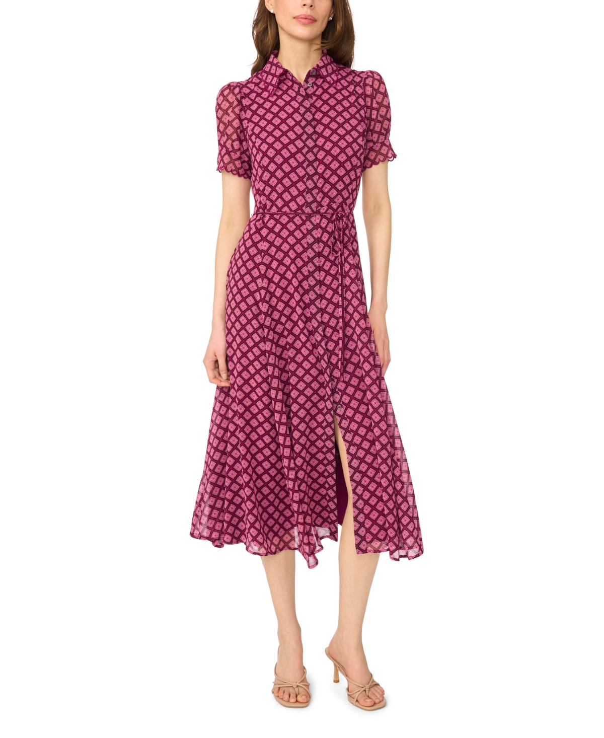 Click here for CeCe Womens Scalloped Geometric-Print Short-Sleeve... prices