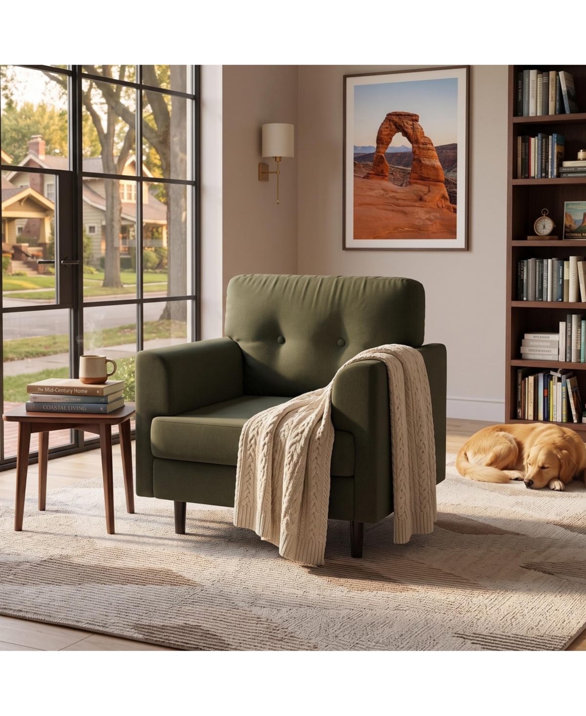 Click here for homfan Mid-Century Fabric Leisure Armchair with Wo... prices