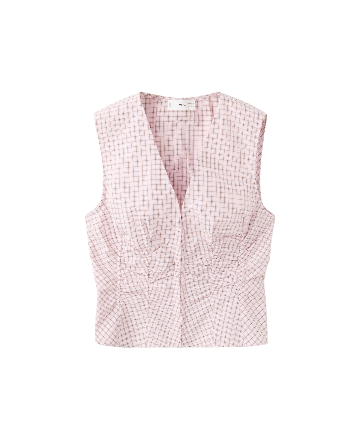 Click here for Mango Womens Checkered V-Neck Blouse - Pastel Pink prices