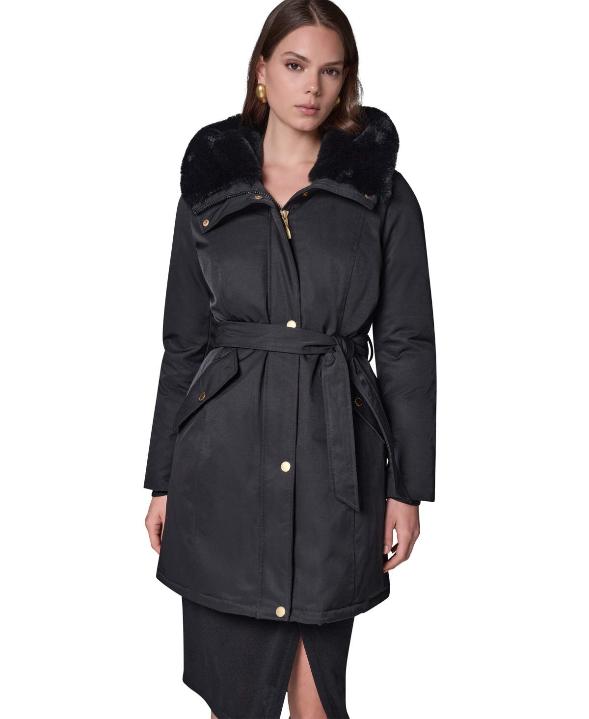 Click here for Donna Karan New York Womens Belted Hooded Mid-Leng... prices