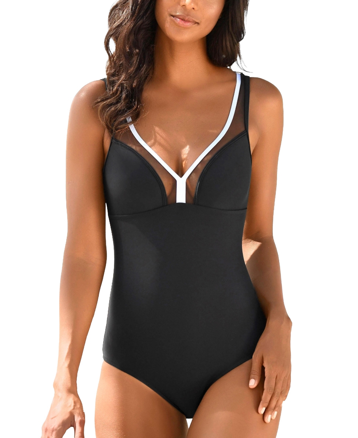 Click here for Lascana Womens Mesh Trim Tummy Control One Piece S... prices