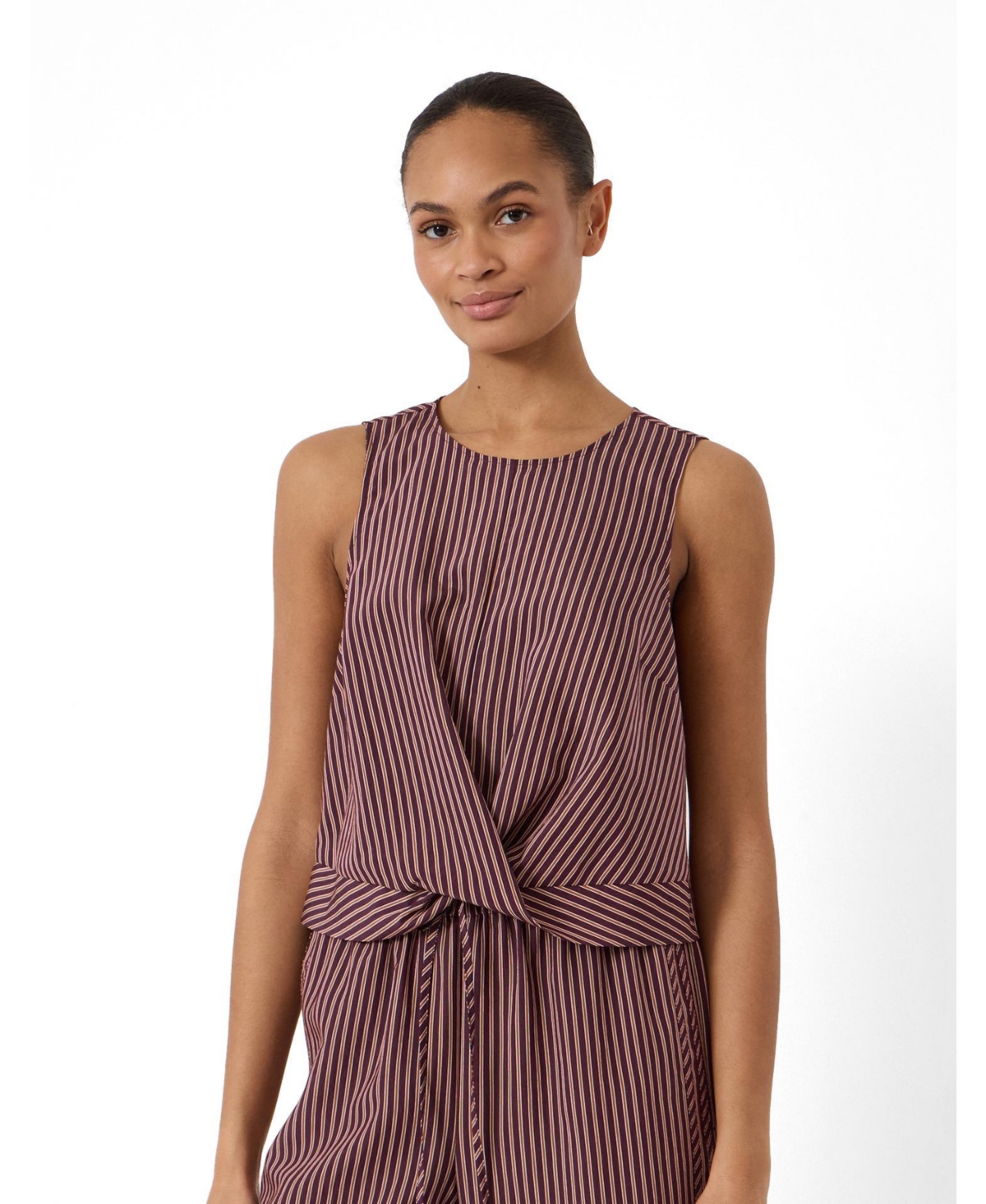 Click here for Hush Womens Front Knot Crop Top - Burgundy stripe... prices