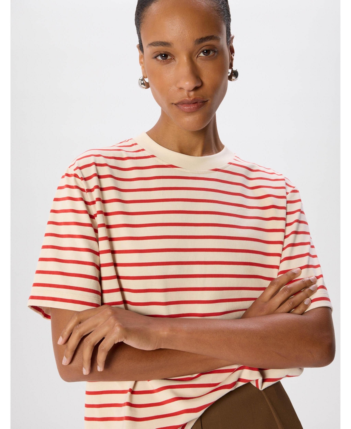 Click here for Whistles Womens Stripe Relaxed Cotton T-Shirt - Re... prices