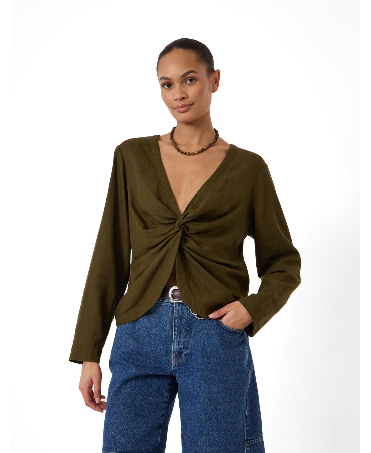 Click here for Hush Womens Bronte Linen Blend Front Twist Top - K... prices