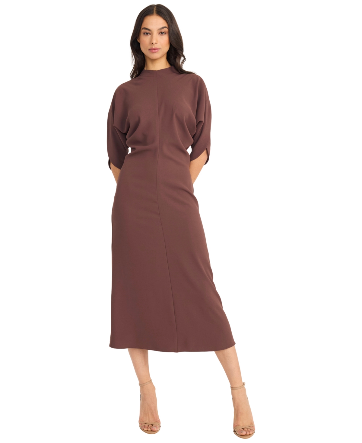 Click here for Luxely Womens Mock-Neck Three-Quarter Sleeve Midi... prices