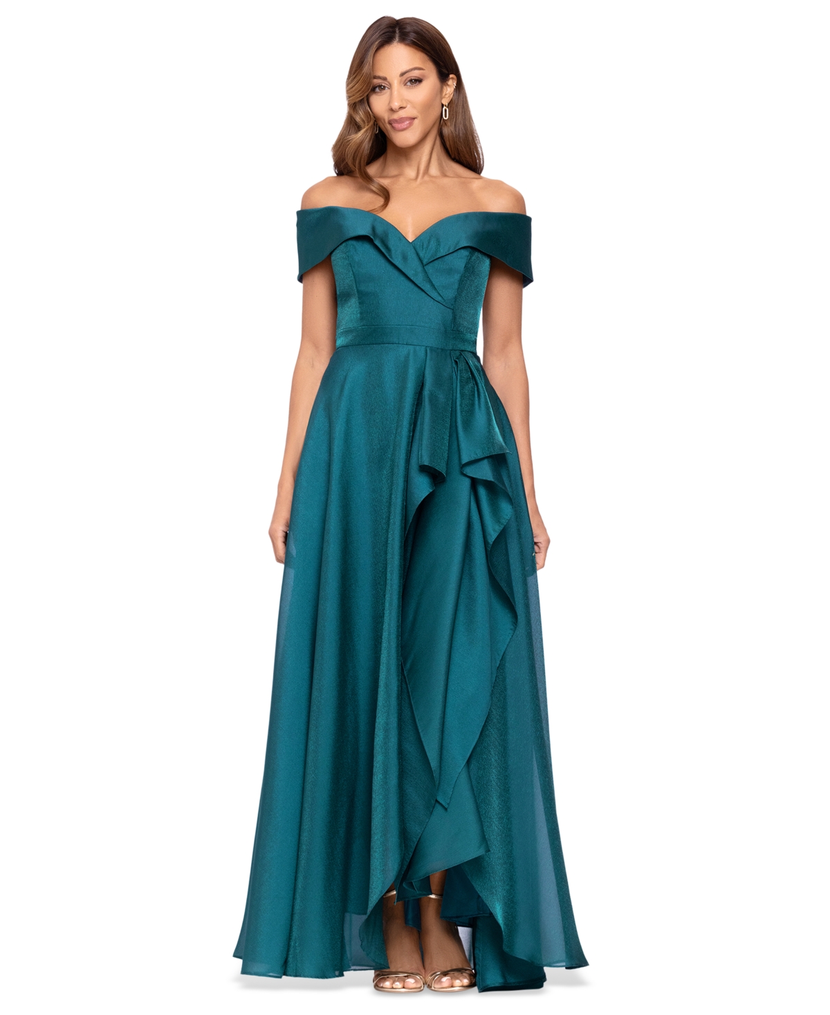 Click here for Xscape Womens Sweetheart Neck Off-The-Shoulder Ruf... prices