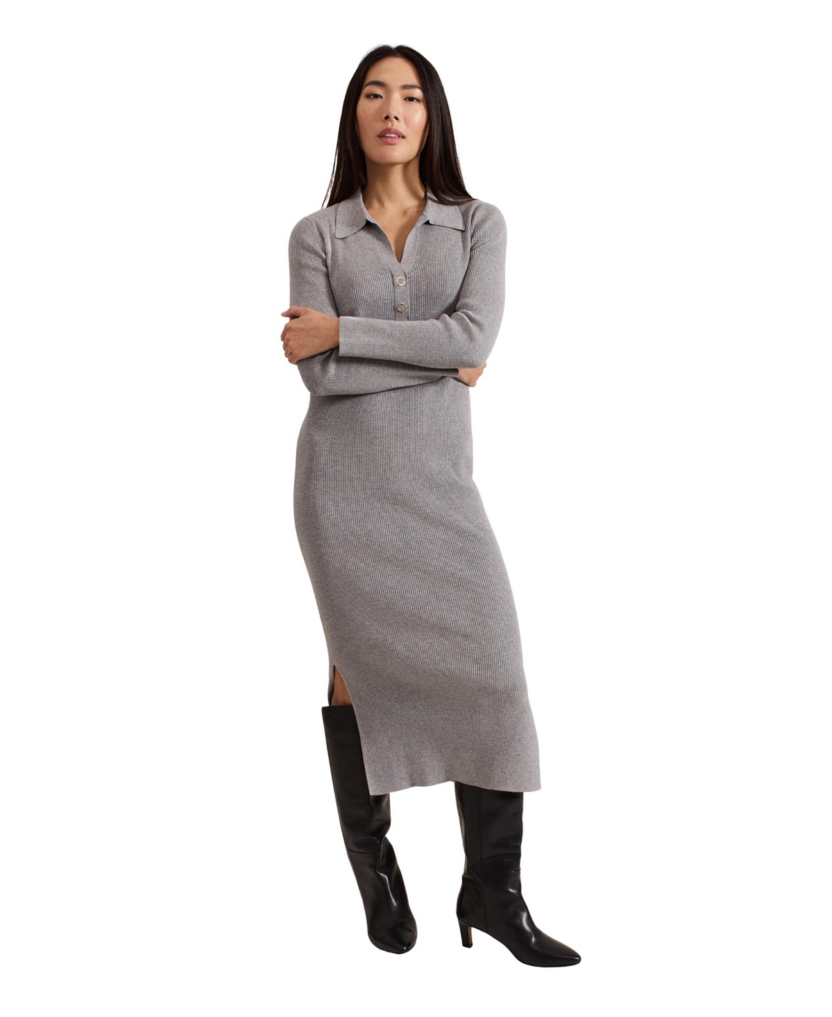 Click here for Phase Eight Womens Lucy Collared Midi Dress - Grey prices
