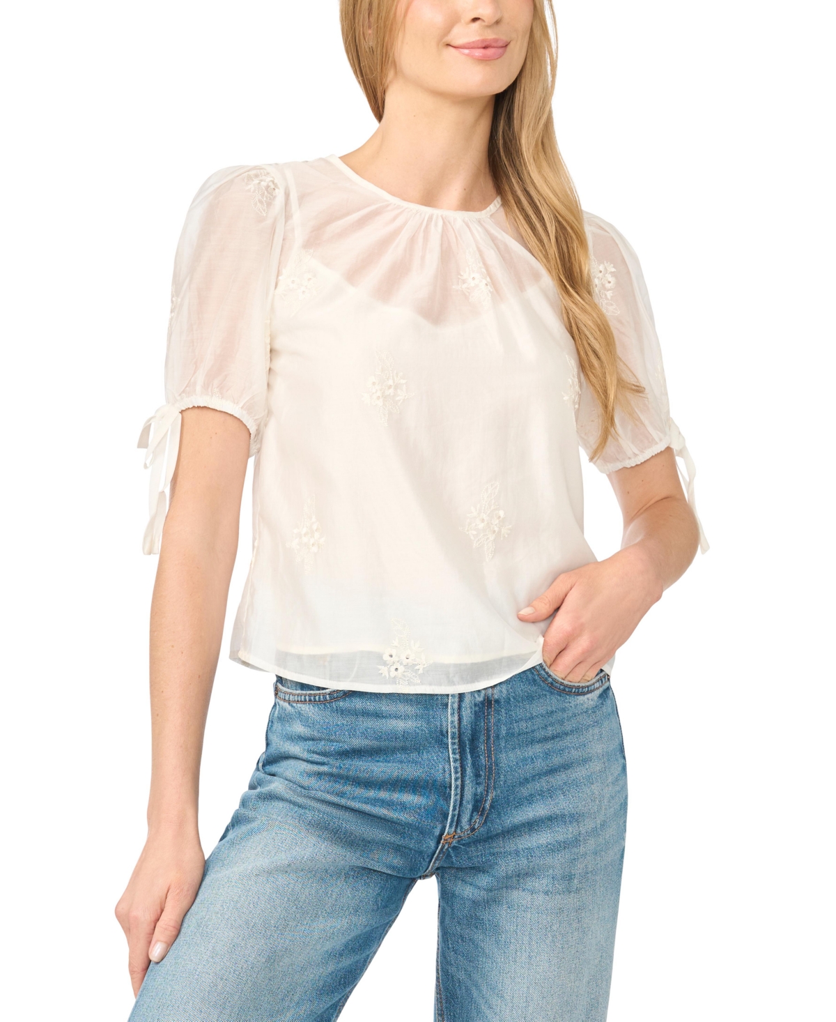 Click here for CeCe Womens Bubble Short-Sleeve Shirred Crewneck B... prices