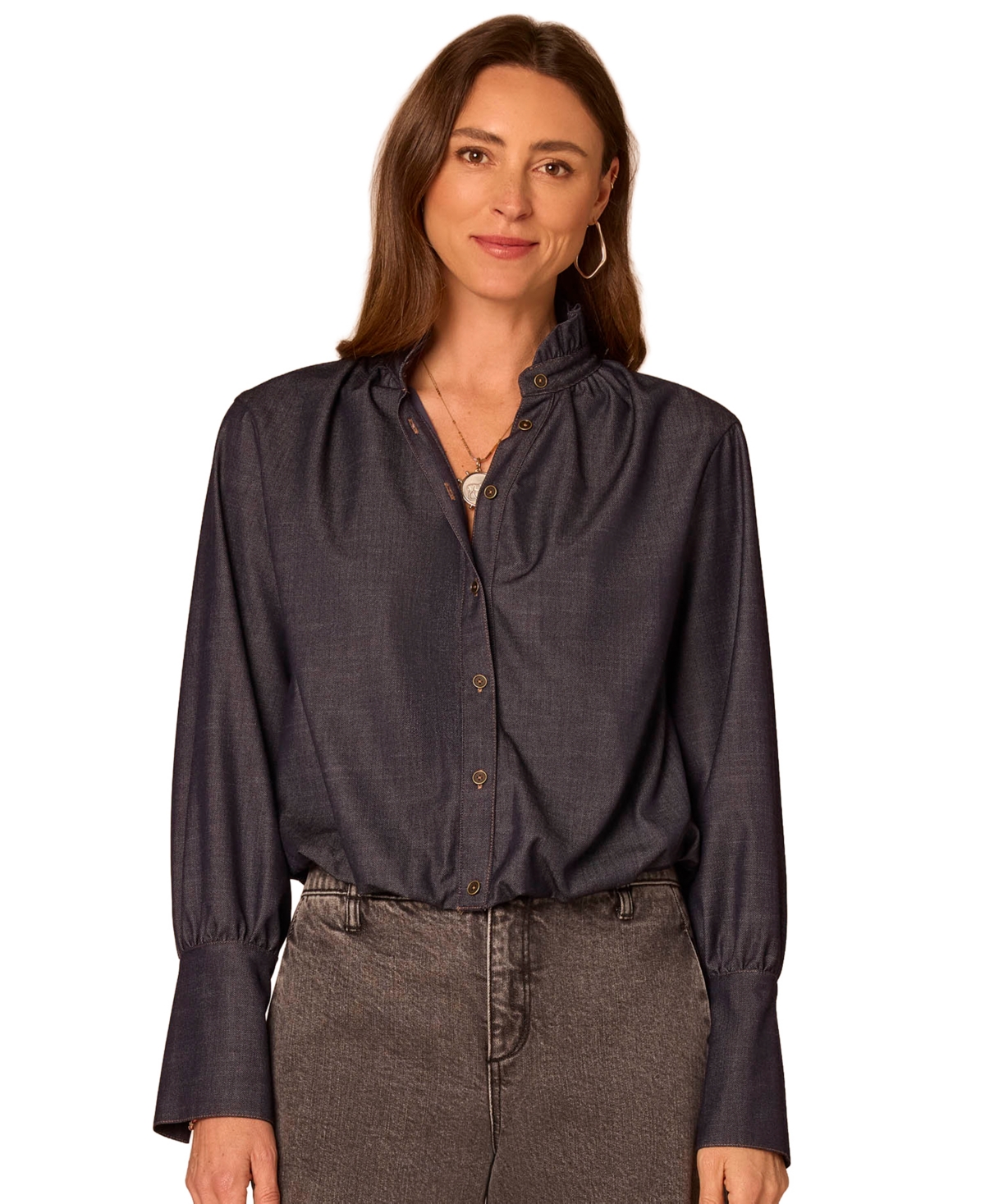Click here for Democracy Petite High-Low Ruffle Neck Bubble Hem B... prices