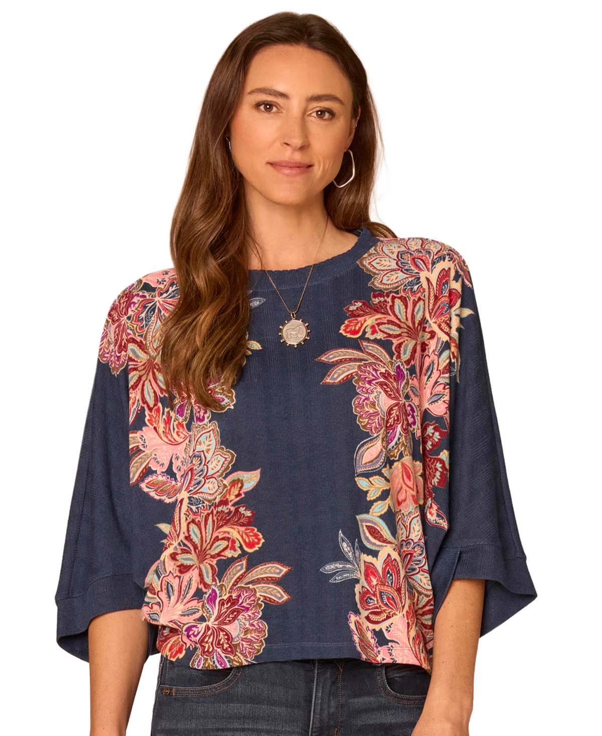 Click here for Democracy Petite Floral 3/4-Length Dolman Scoop-Ne... prices