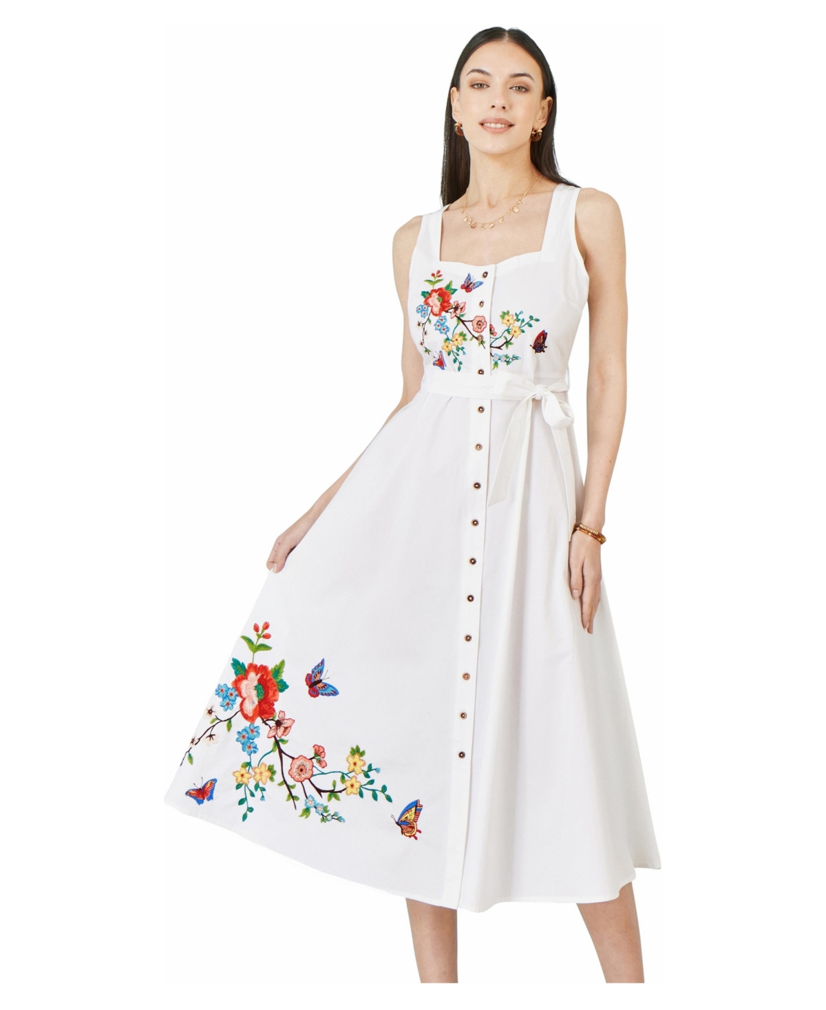 Click here for Yumi Womens Embroidered Square Neck Midi Dress - W... prices