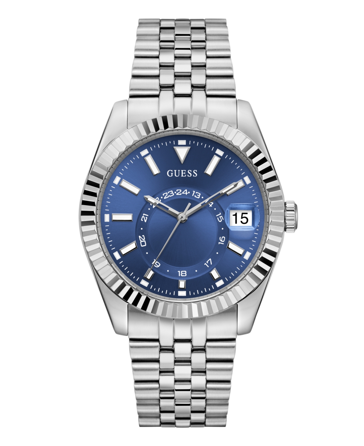 Click here for Guess Mens Quartz Silver-Tone Stainless Steel Watc... prices