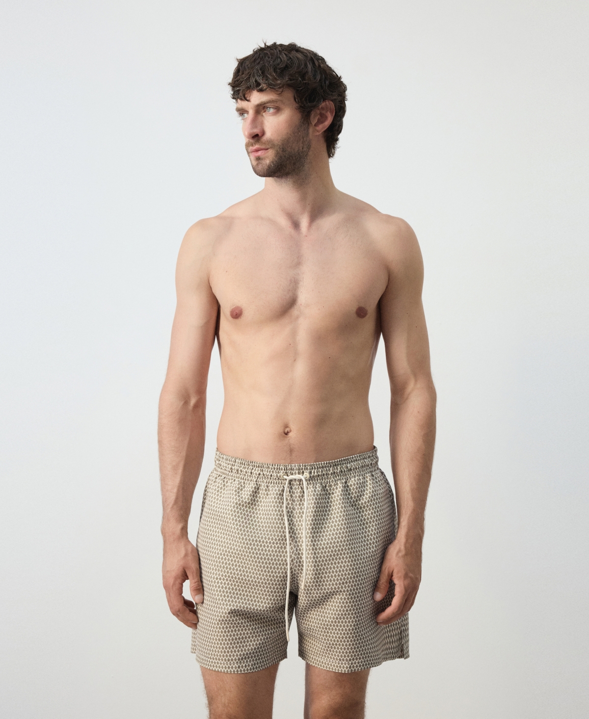 Click here for Mango Mens Geometric-Print Swimsuit - Beige prices