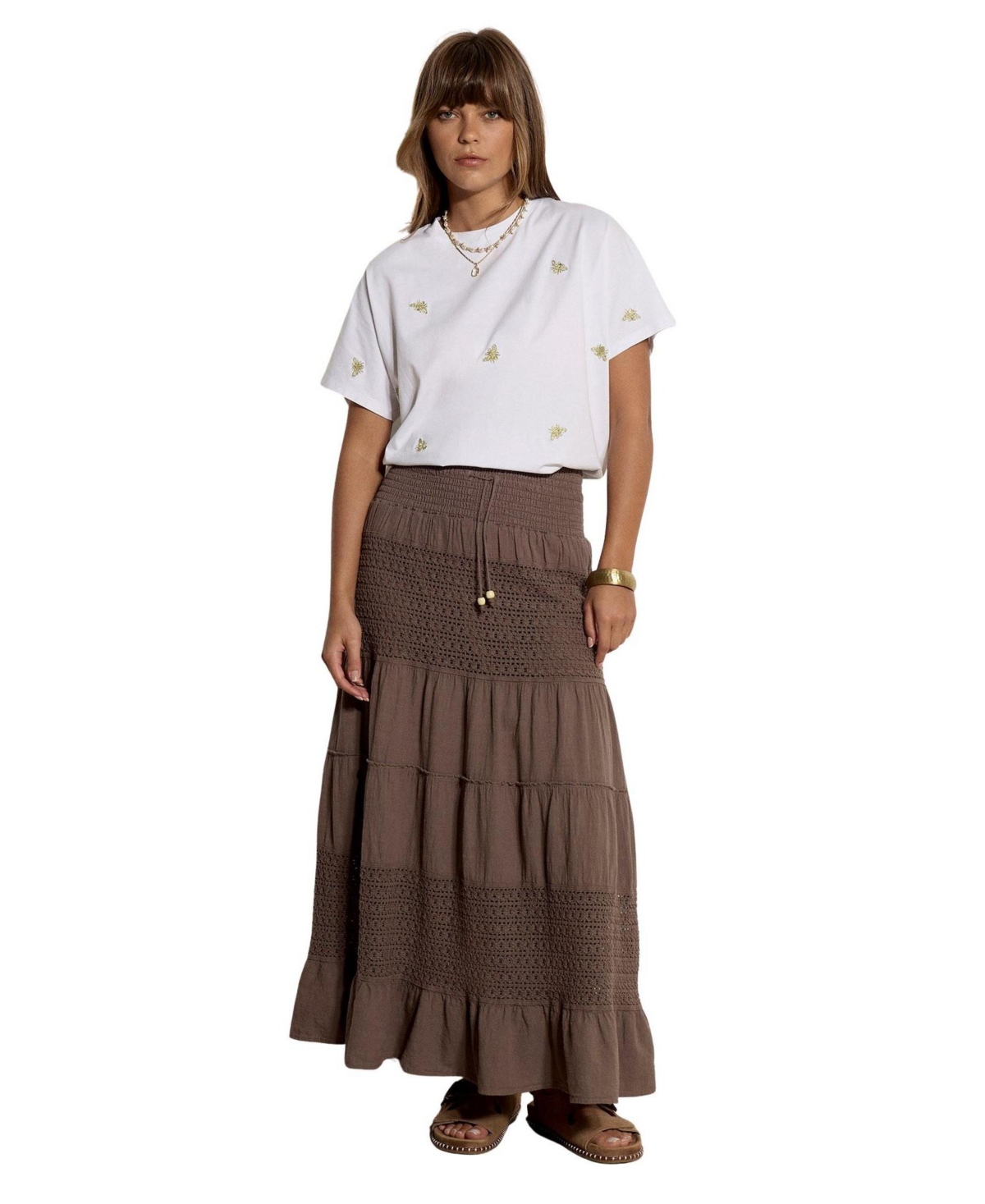 Click here for Apricot Womens Tiered Crochet Maxi Skirt - Stone prices