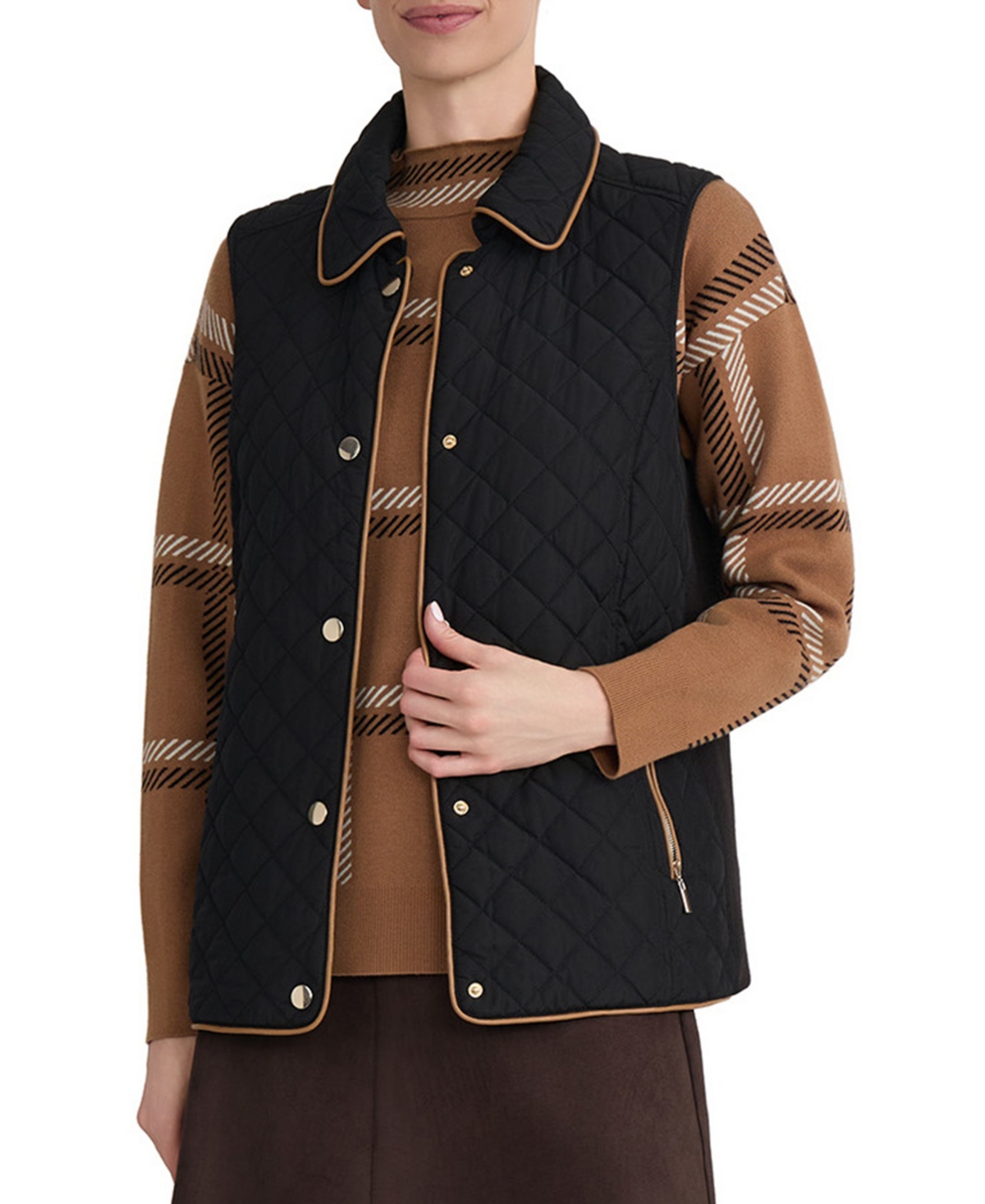 Click here for Jones New York Womens Quilted Faux Leather Piping... prices