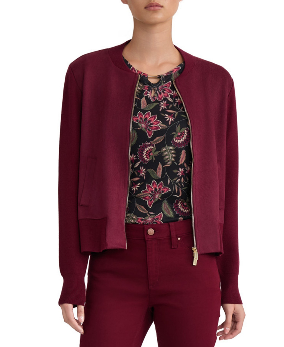 Click here for Jones New York Womens Collared Faux-Suede Bomber J... prices
