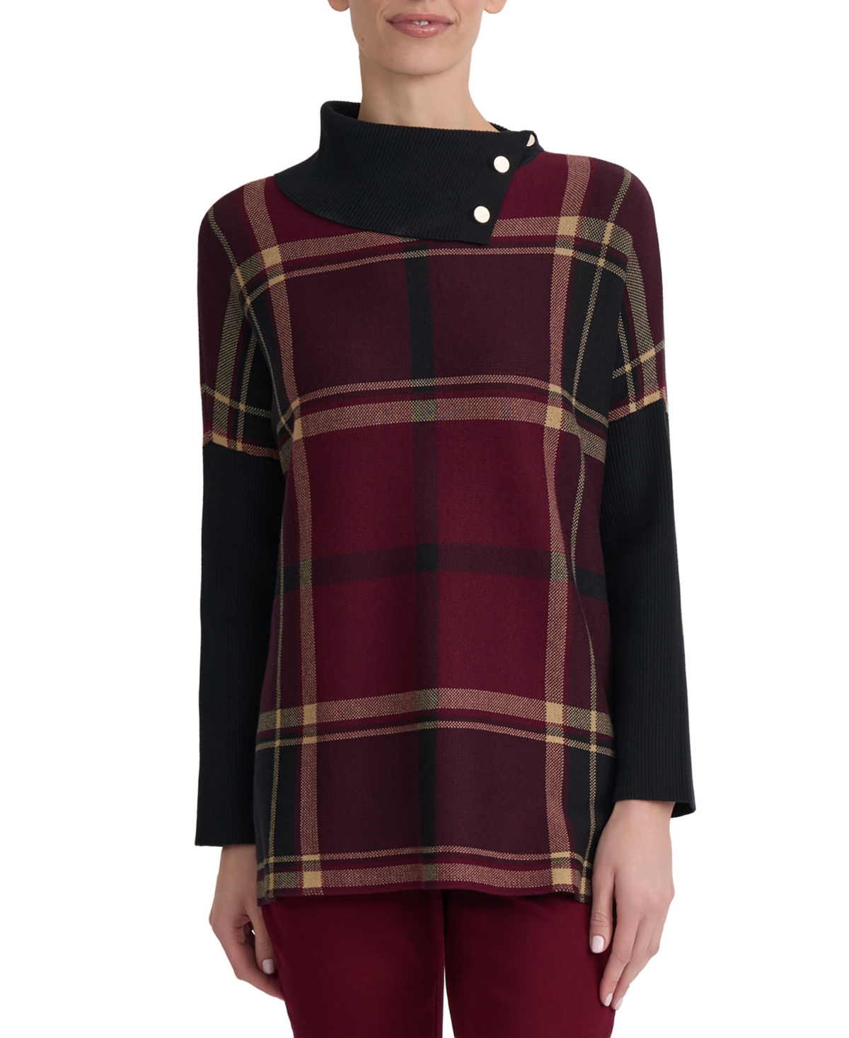 Click here for Jones New York Womens Plaid Split-Neck Poncho Swea... prices