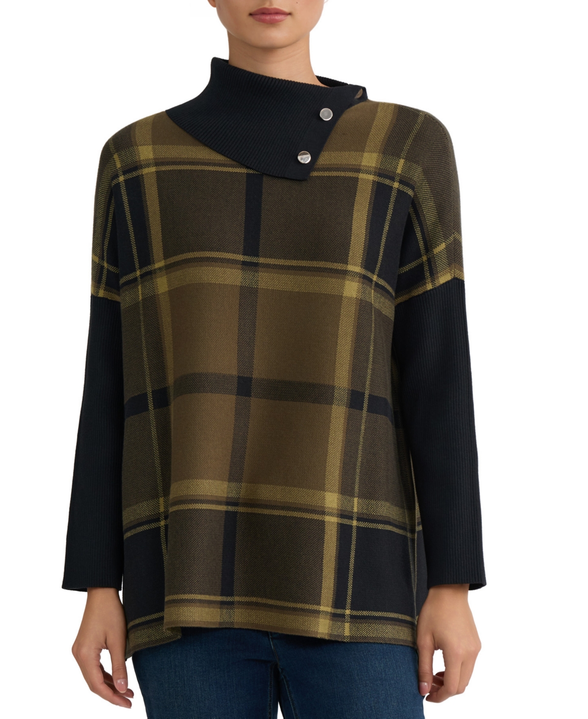 Click here for Jones New York Womens Plaid Split-Neck Poncho Swea... prices
